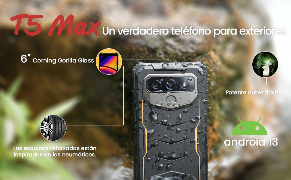 HOTWAV T5 MAX Móvil Resistente 2023 Android 13 Teléfono Moviles Indestructible, 6''HD 6050mAh ...
