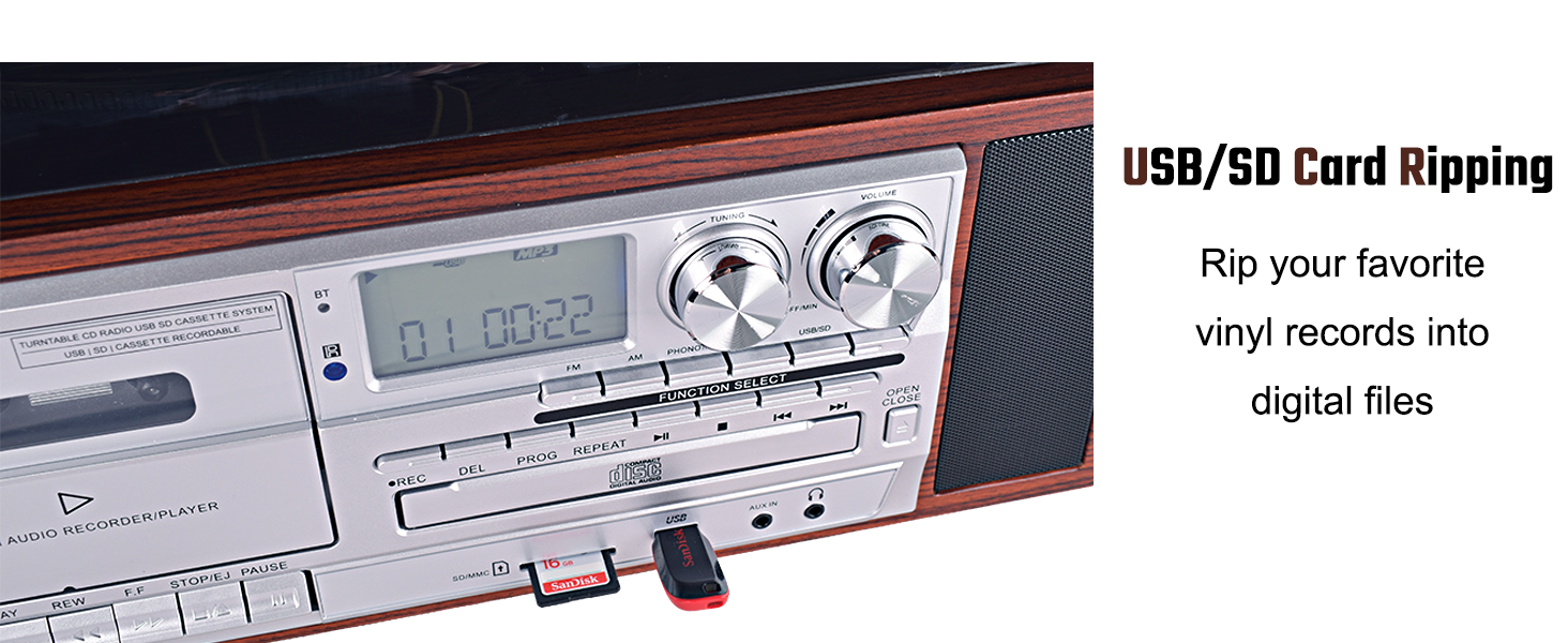 Amazon.com: 10 in 1 Vinyl Record Player 3 Speed Bluetooth Vintage ...