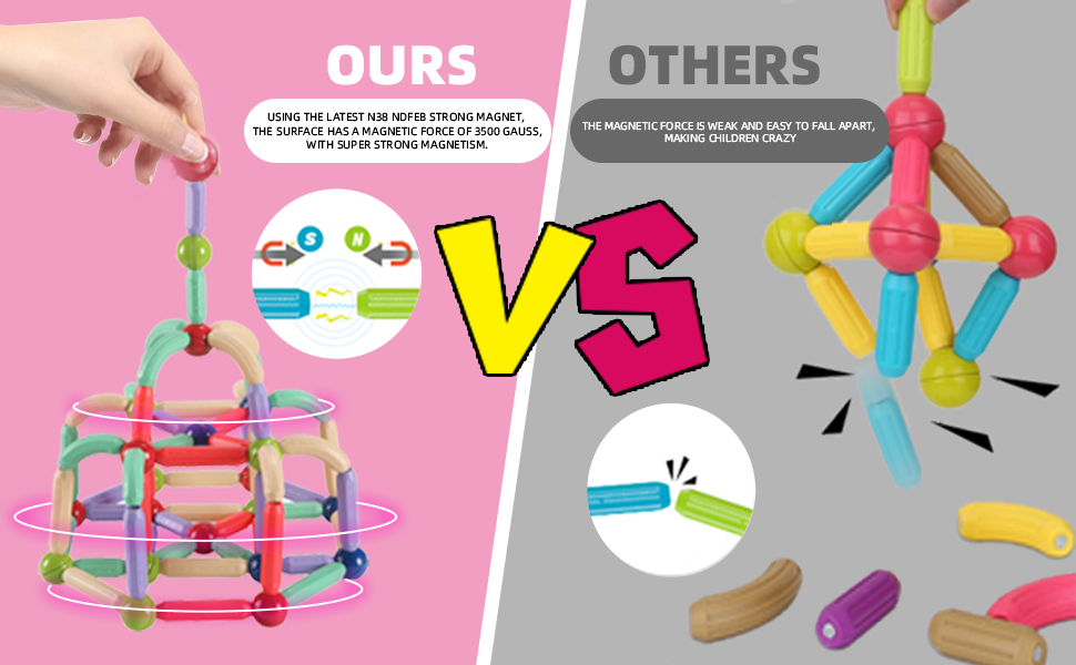 Amazon.com: millbill Magnetic Building Sticks Blocks Toys,42PCS Magnetic Balls and Rods Set,STEM ...