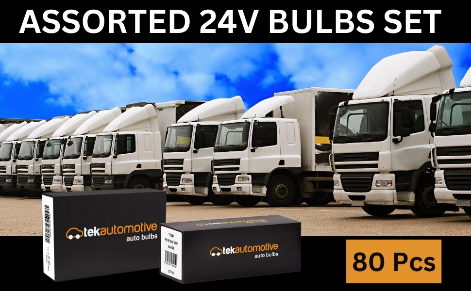 Tek Automotive 80 Pcs 24V Bulbs For Lorry Truck Assorted Set - R5W 149, R5W 150, P21W 241, C5W ...