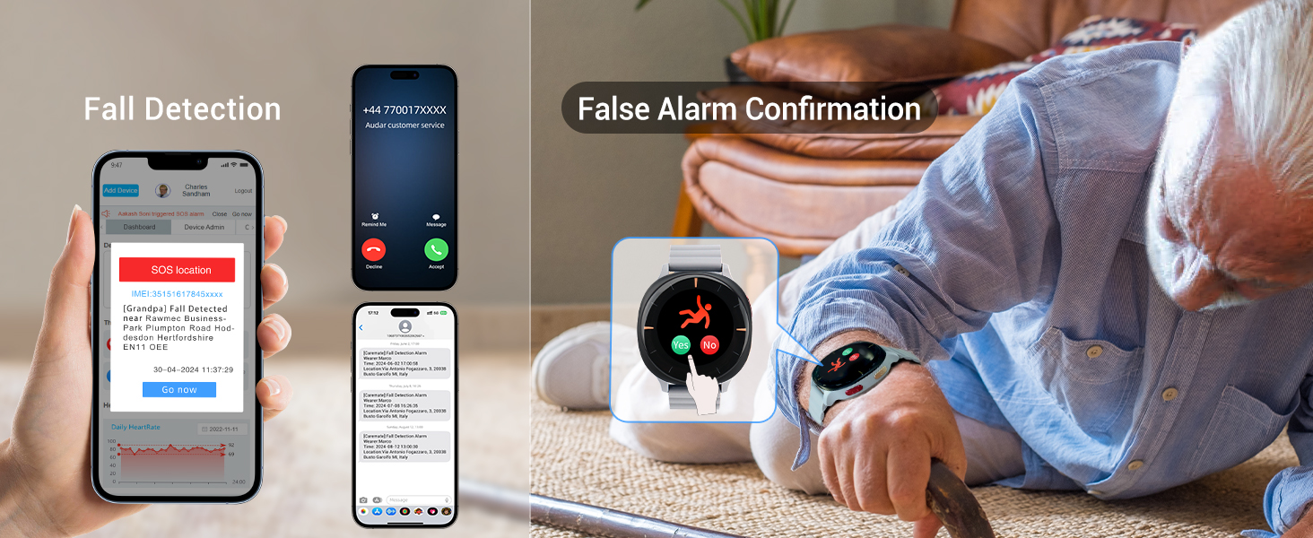 Audar E2 Remote 24/7 Health Monitoring Cellular Watch - Heart Rate ...