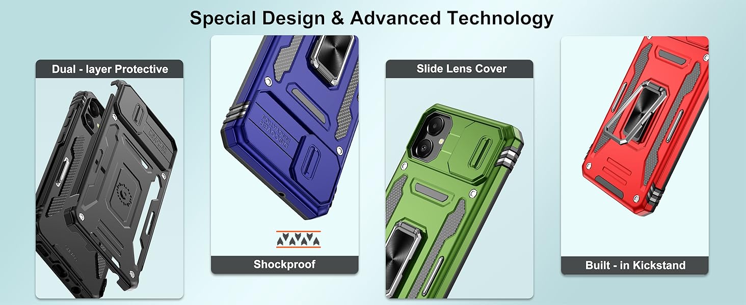 Amazon.com: Gritup for Samsung Galaxy A05 Case with Slide Camera Cover | 2-Pack HD Screen ...