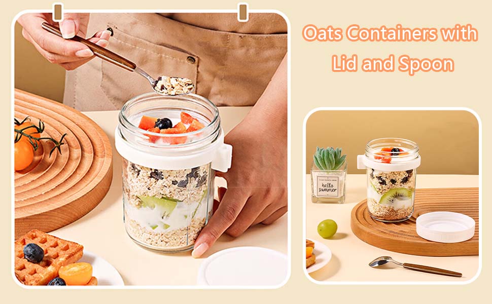 Amazon.com: Overnight Oats Containers with Lids, 12 oz Glass Jars with Lids for Overnight Oats ...