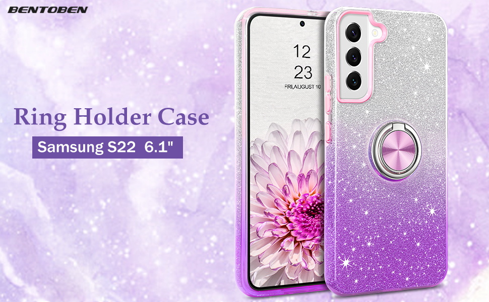 BENTOBEN for Samsung S22 Case, S22 Case Sparkly Glitter Shiny Rotation Ring Holder Ultra Slim ...