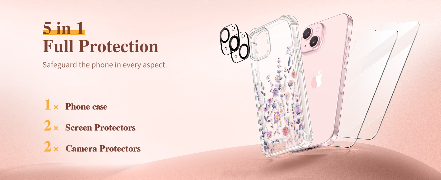 Amazon.com: GVIEWIN for iPhone 15 Case, [5 in 1] with 2X Screen Protector & 2X Camera Lens ...