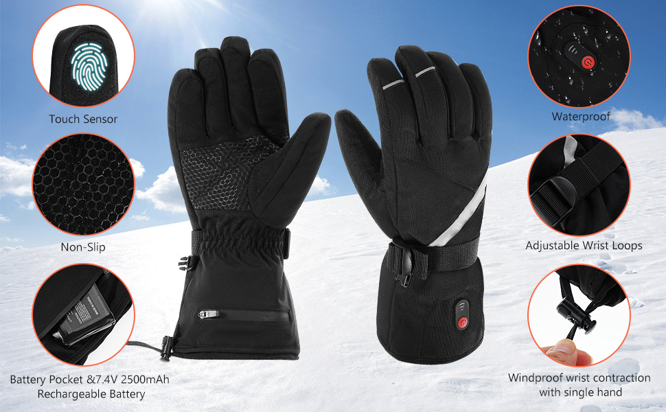 Heated Gloves for Men Women, Rechargeable Heated Motorcycle Gloves, Touchscreen Electric Heated ...