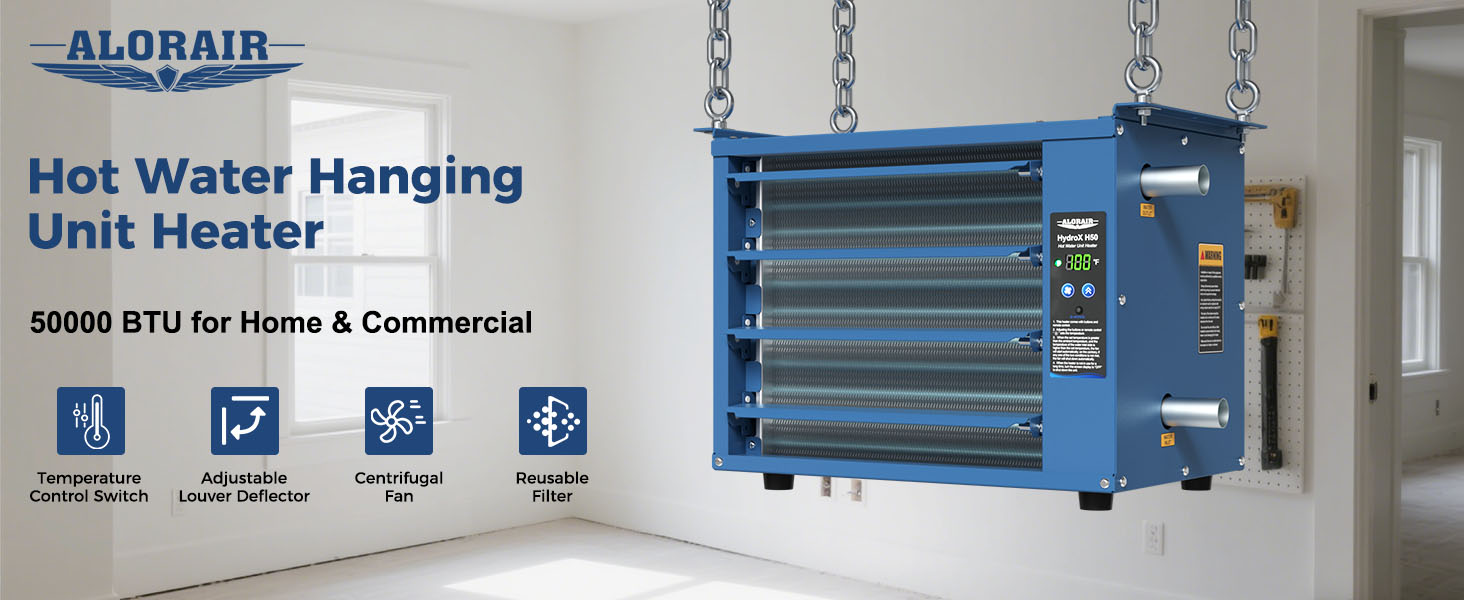 Amazon.com: ALORAIR 50,000 BTU Hydronic Hanging Heater with Control Panel and Remote, HydroX H50 ...