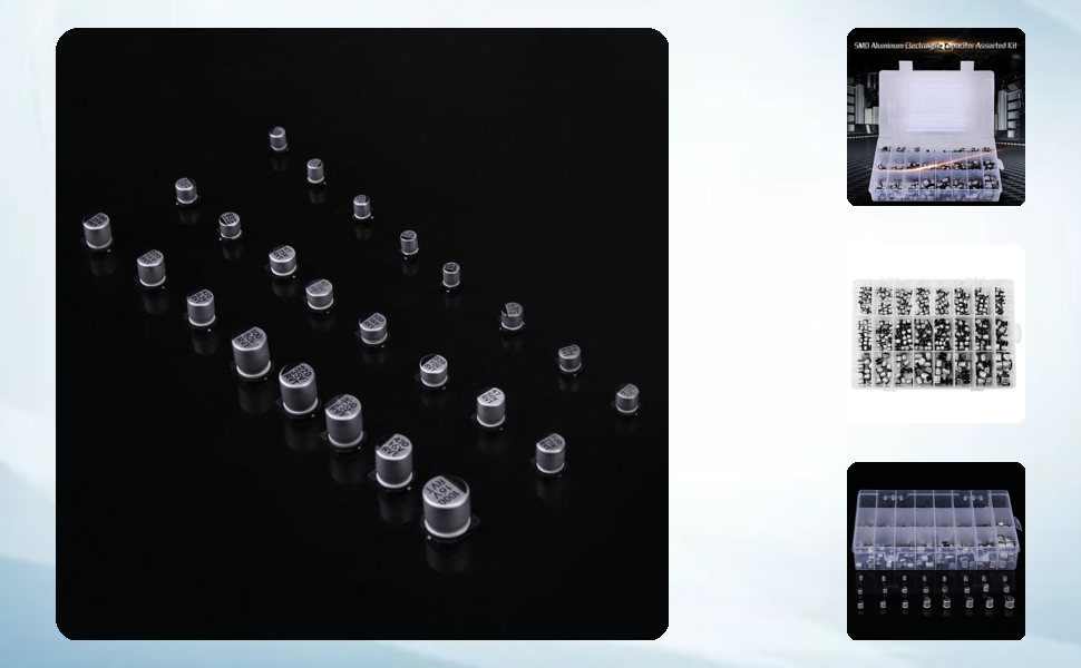 Oumefar 400pcs Capacitors, 24 Values SMD Electrolytic Capacitor Aluminum Electrolytic Capacitors ...
