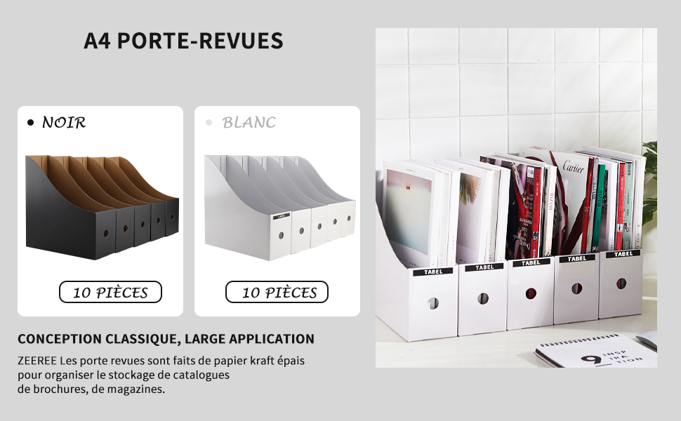 ZEEREE 10 Pièce Porte Revues A4 en Papier Kraft, 9 CM Solide Porte-Revues Boîte de Rangement de ...