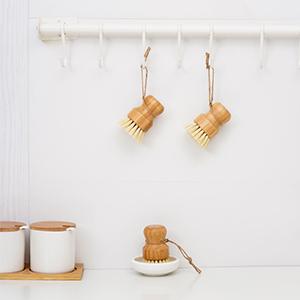 Amazon.com: Bamboo Dish Scrub Brushes by Subekyu, Kitchen Wooden ...