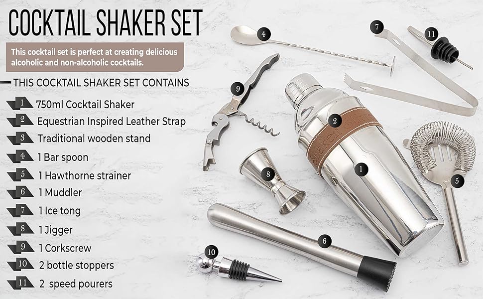 Shaken Stirred & Served® Cocktail Set – British Heritage Equestrian Inspired Cocktail Shaker Set ...