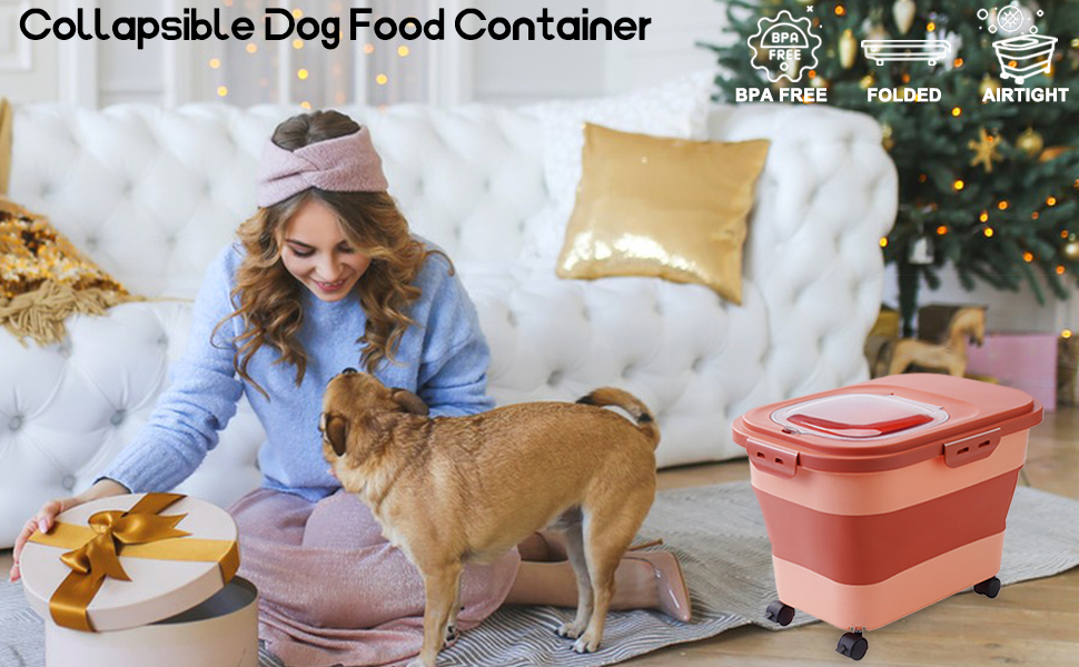 Amazon.com: LKSTK 18 LB Pink Dog Food Storage Container with Rolling Wheel, Collapsible Dog Food ...