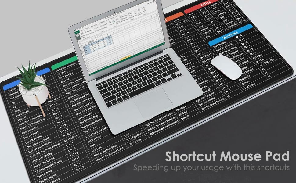 Amazon.com: Excel Shortcut Keys Mouse Pad - Extended Large XXL Cheat Sheet Gaming Mousepad | PC ...