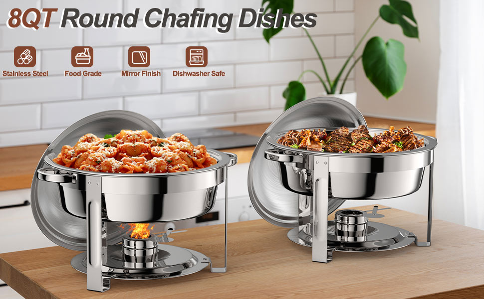Amazon.com: Dexcip 4 Packs Chafing Dish Buffet Set,Stainless Steel 8QT Round Buffet Servers and ...