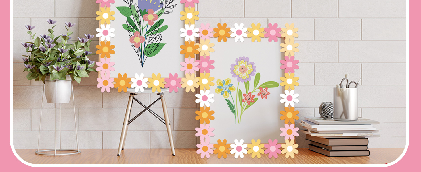 Amazon.com: 69Ft Boho Daisy Flower Paper Bulletin Board Borders Retro ...
