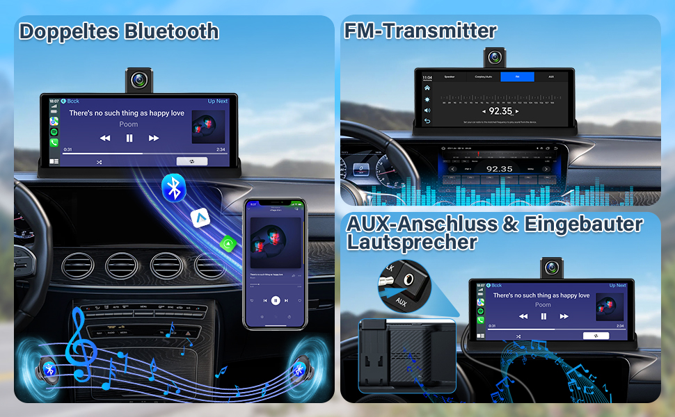 4K Carplay Display mit 350° Drehen Dashcam Auto Vorne, 10,26 Zoll ...