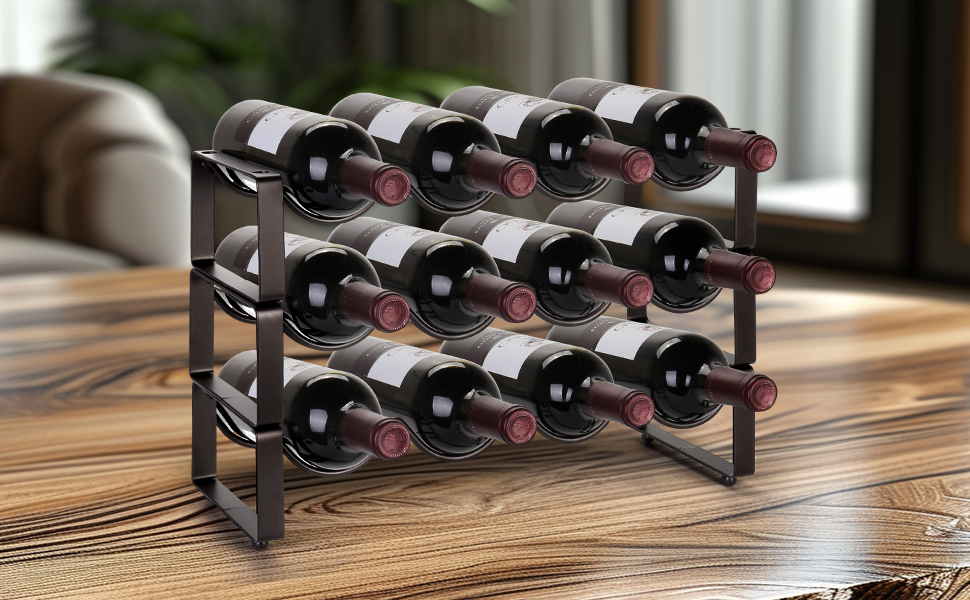 Amazon.com: Stackable Wine Rack Countertop, 12 Bottles 3 Tier Wine Cabinet Counter, Wine Rack ...