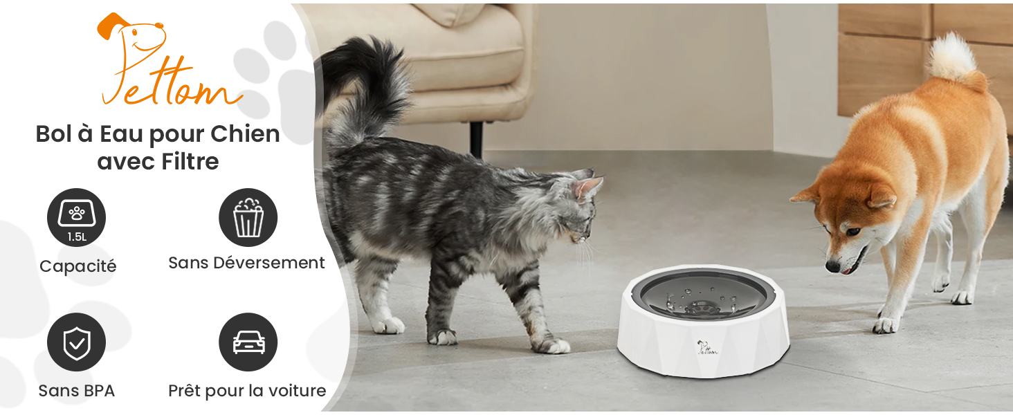 PETTOM Gamelle Eau Chien Anti Éclaboussure avec Filtre, Bol Chien Anti Éclaboussure, Gamelle ...