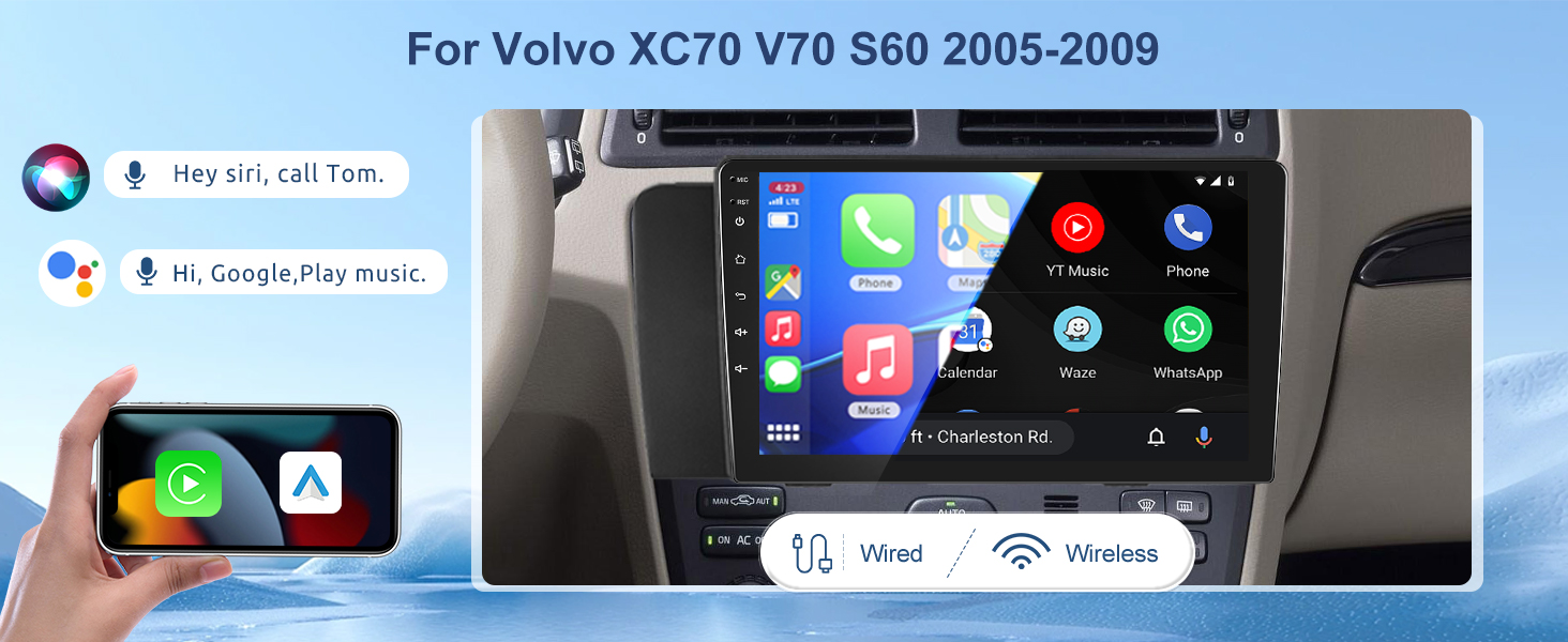Amazon.com: 2+64G for Volvo XC70 V70 S60 2005-2009 Car Radio with Wireless Carplay/Android Auto ...