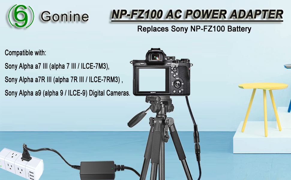 Gonine NP-FZ100 A7III Dummy Battery NPFZ100 Continuous Power Supply Adapter Charger Kit, for ...