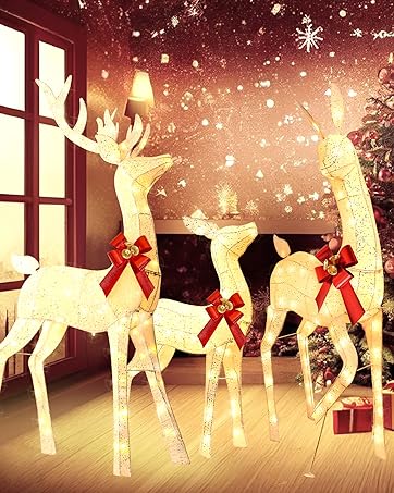 Amazon.com: Large Lighted Christmas Reindeer Family Set 3-Piece 5.2Ft Outdoor Christmas ...