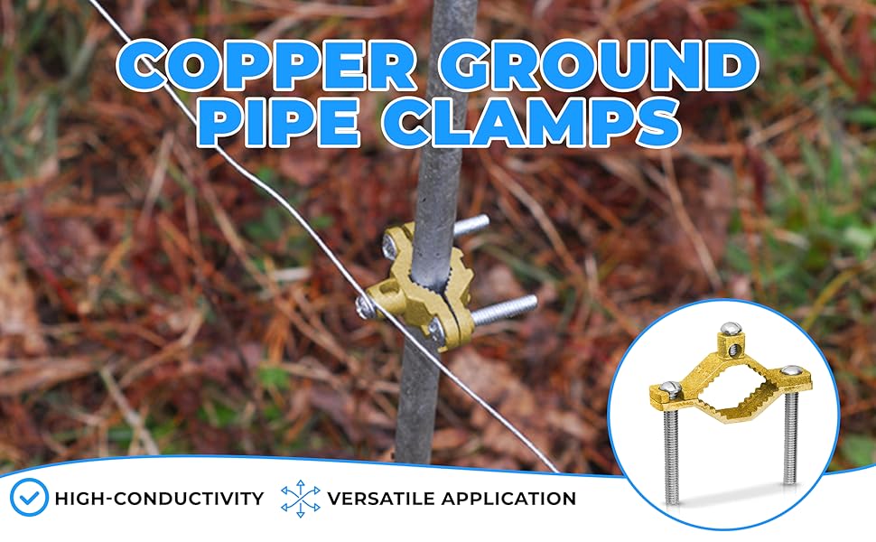 OHLECTRIC 5 Pack - Heavy Duty Non-Direct Burial Copper Ground Clamp for ½" -1” Pipe Range | High ...