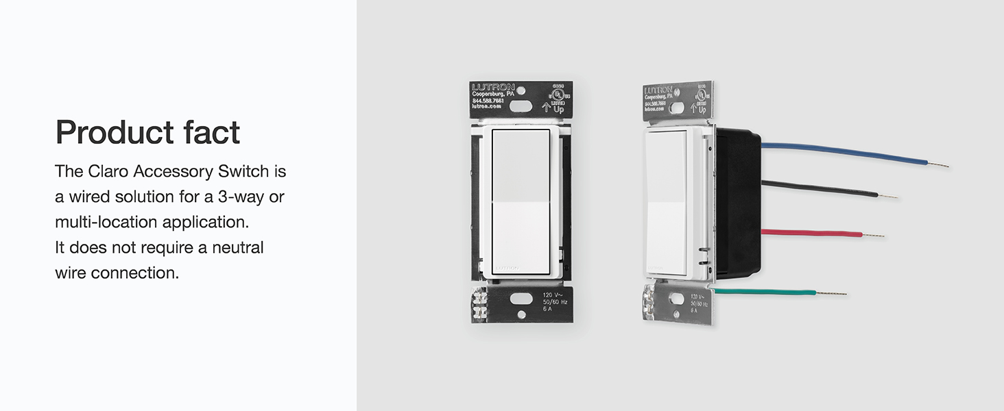 Lutron Caseta Smart Claro Accessory Switch for 3 way – For use only with Diva Smart Dimmer or ...