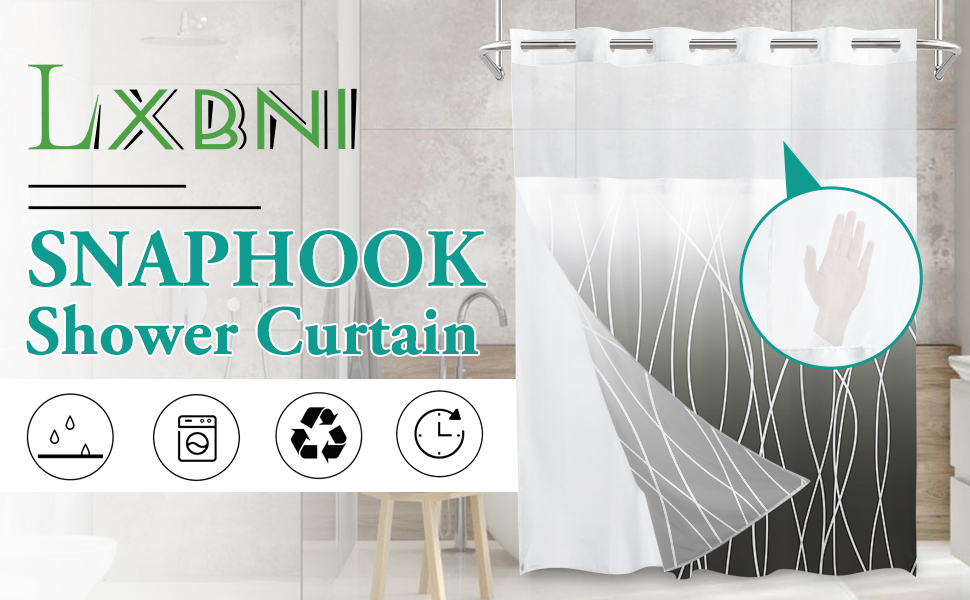 Amazon.com: LXBNI No Hook Ombre Dark Grey Striped Shower Curtain with Snap in Fabric Liner Set ...