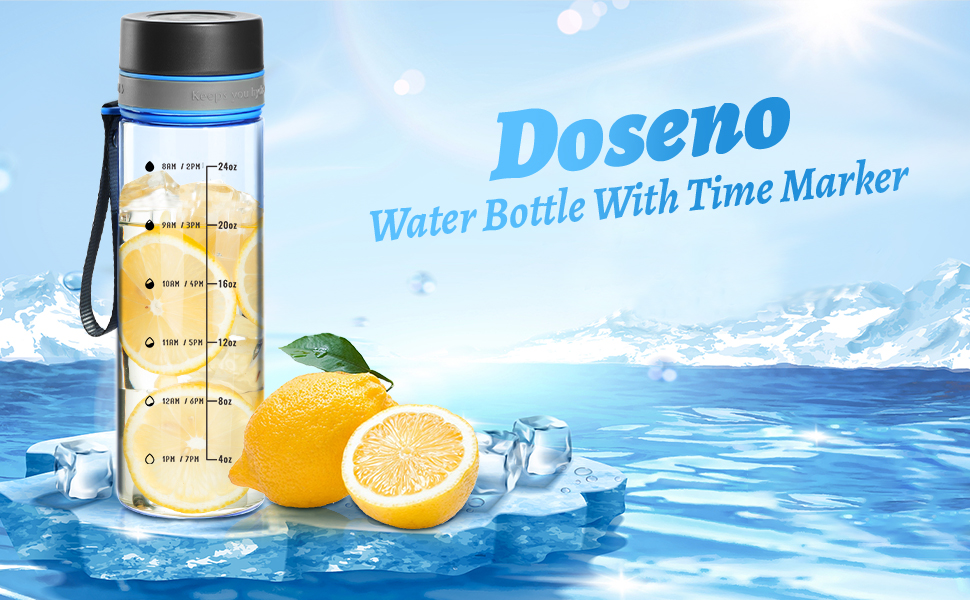 Amazon.com: Doseno Reusable Water Bottle, Water Bottle with Time Marker, Plastic Water Bottles ...