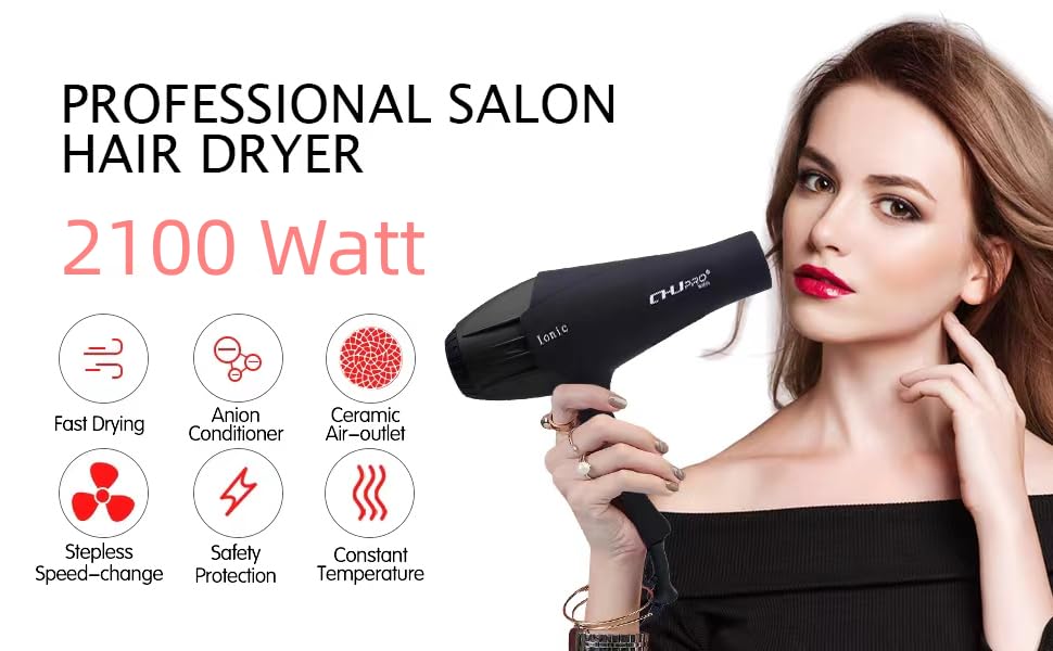 Amazon.com : CHJPRO Professional Ionic Hair Dryer,2100W Hair Dryer with Diffuser | High-Speed DC ...
