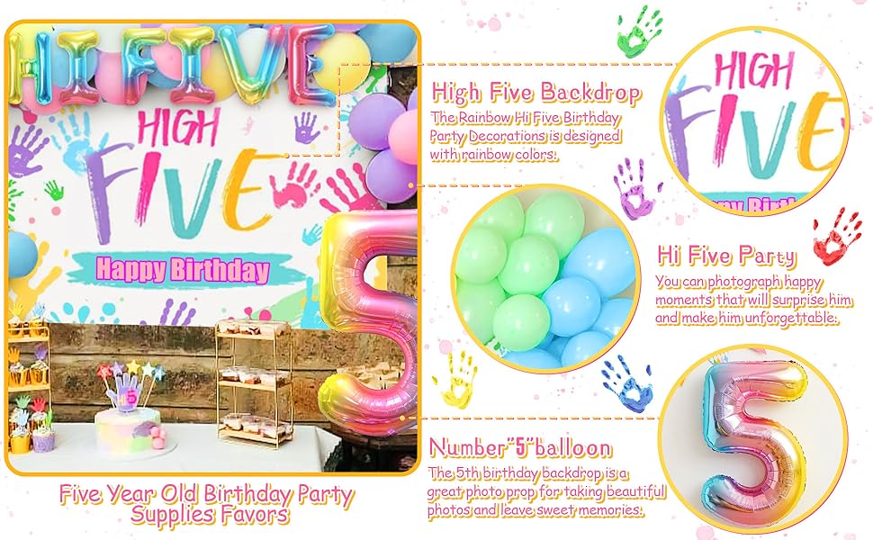Amazon.com: JeVenis Hi Five Birthday Party Decorations 5th Birthday Party Decorations Girls ...