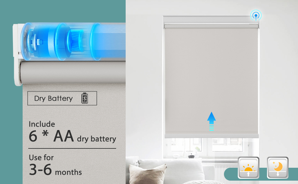 Amazon.com: Allesin Motorized Roller Blinds with Remote Control for Windows, Blackout Smart ...