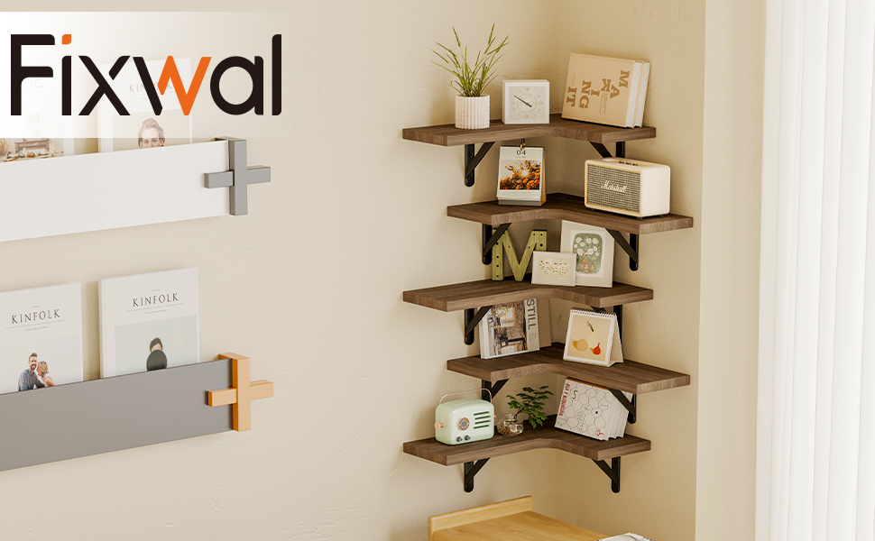 Amazon.com: Fixwal Corner Floating Shelves Set of 5, Wall Mounted Corner Shelf, Rustic Wood Wall ...