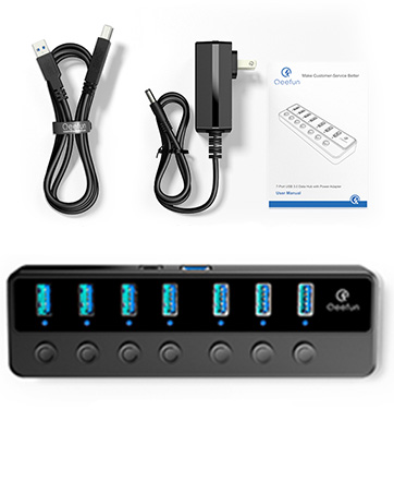 Amazon.com: USB Hub, 7-Port USB 3.0 Hub, Qeefun USB Hub 3.0 Powered, USB Adapter USB Extender ...