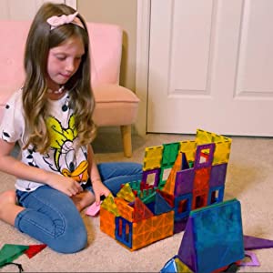 MagHub Magnet Toys Magnetic Tiles, 125 PCS Magnetic Building Blocks Set for Boys Girls Preschool ...