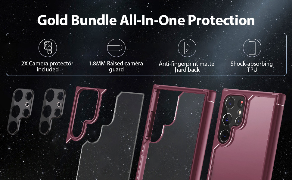 TOCOL 1+2 Pack Designed for Samsung Galaxy S22 Ultra Case, with 2 Pack Camera Lens Protector ...