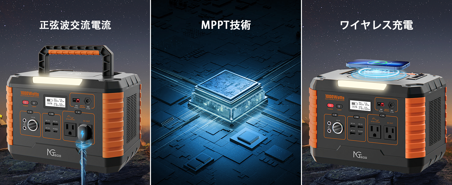 Amazon.co.jp: NGTeco ポータブル電源1000W,家庭用 アウトドア用蓄電池999Wh/270000mAh 出力 LEDライト, AC/DC/USB/Type-C 四つの充電 ...