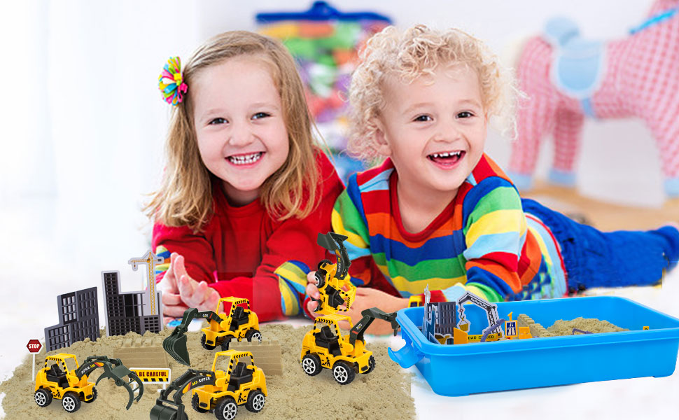 Amazon.com: Hymaz Construction Sensory Bin Play Sand Set,38P Sand Playset with Construction ...