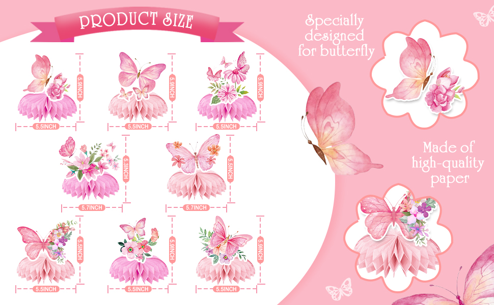 Butterfly Honeycomb Table Centerpieces, 8 PCS Pink and Gold Butterfly ...
