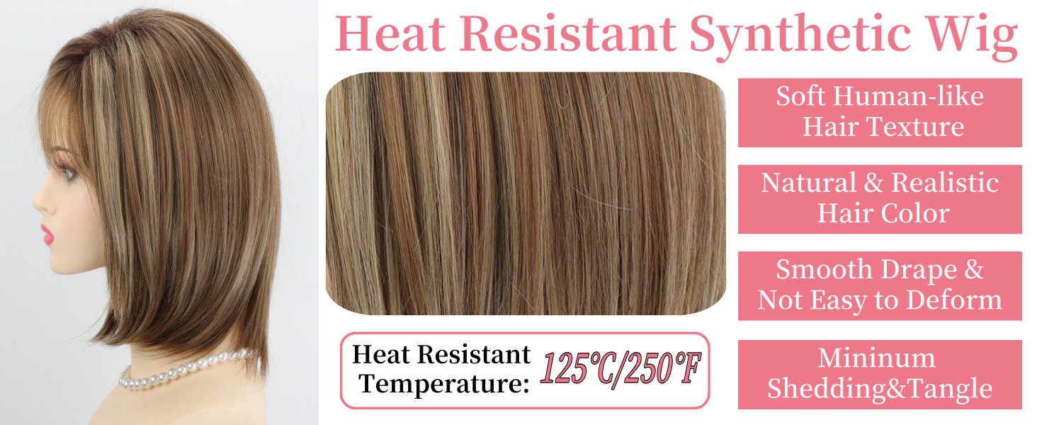 Amazon.com : RENERSHOW Brown Short Wigs for White Women 12inch Layered Brown mix Blonde Mid ...