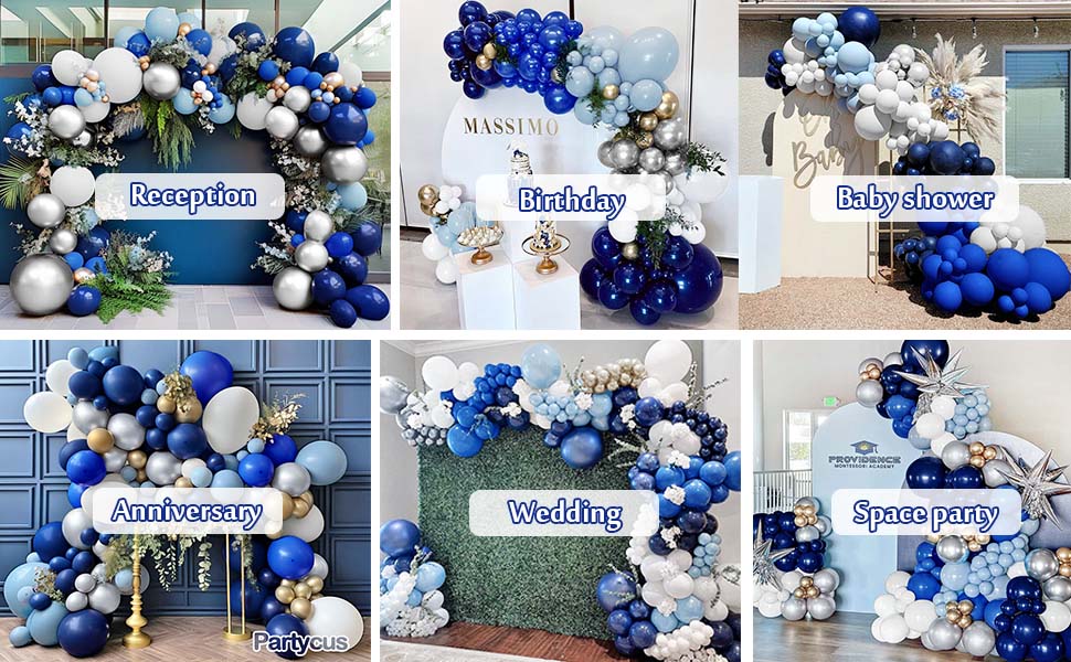Amazon.com: Navy Blue White Balloon Garland Kit - Double Stuffed Dusty Blue Royal Blue White ...