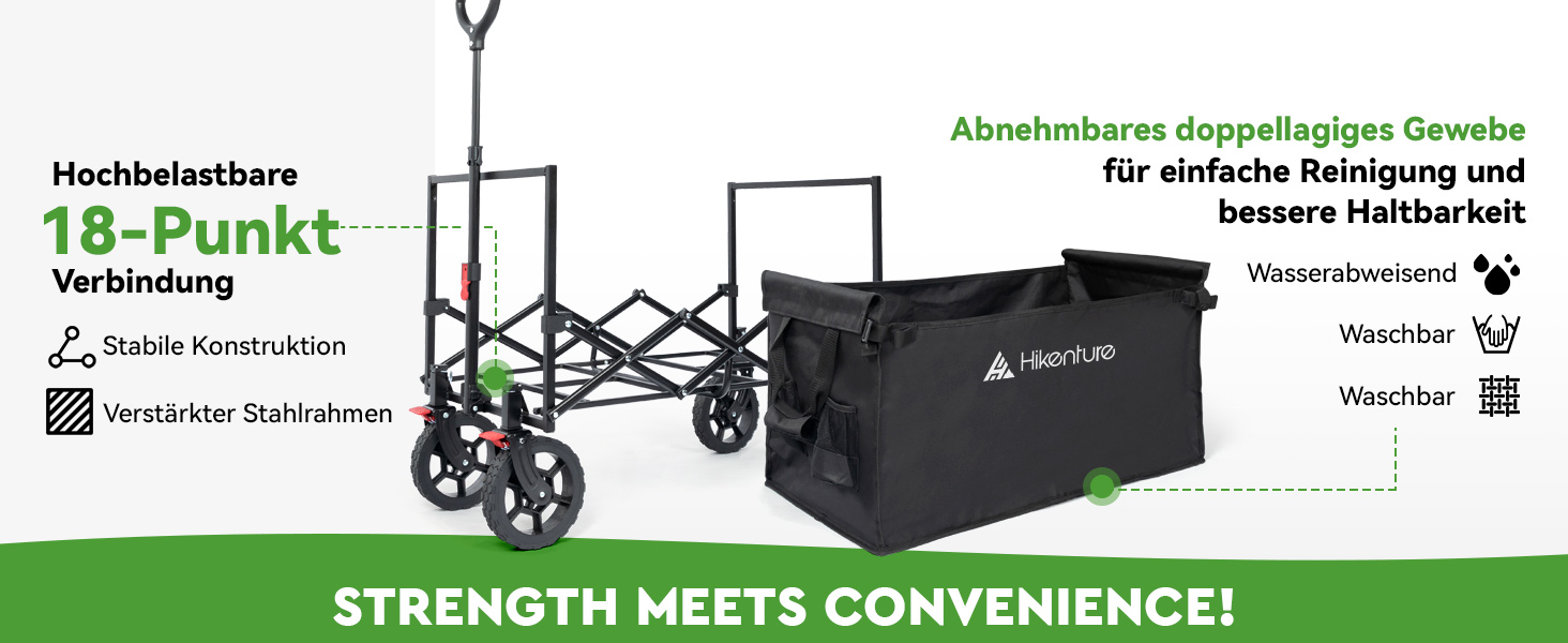 HIKENTURE Bollerwagen Faltbar mit Bremen - 140 Liter Volumen & 150KG belastbar - Extrem ...