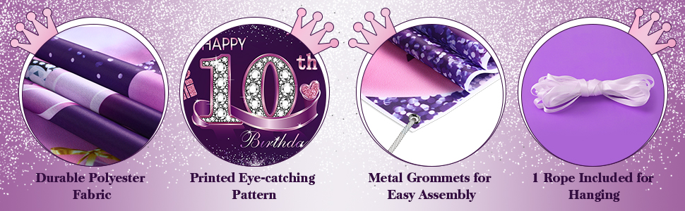 Amazon.com : Sumind 10th Birthday Banner Happy 10th Birthday Decorations for Girls Double Digits ...