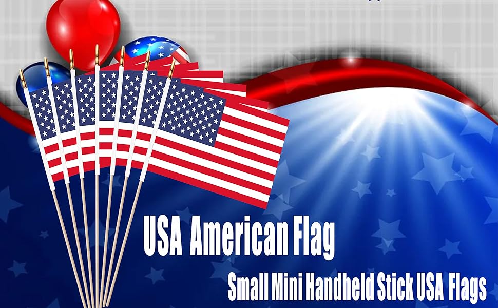 Amazon.com : LUSEOAN 20 Pack US American Mini Stick Flags USA Small Miniature Handheld Flag ...