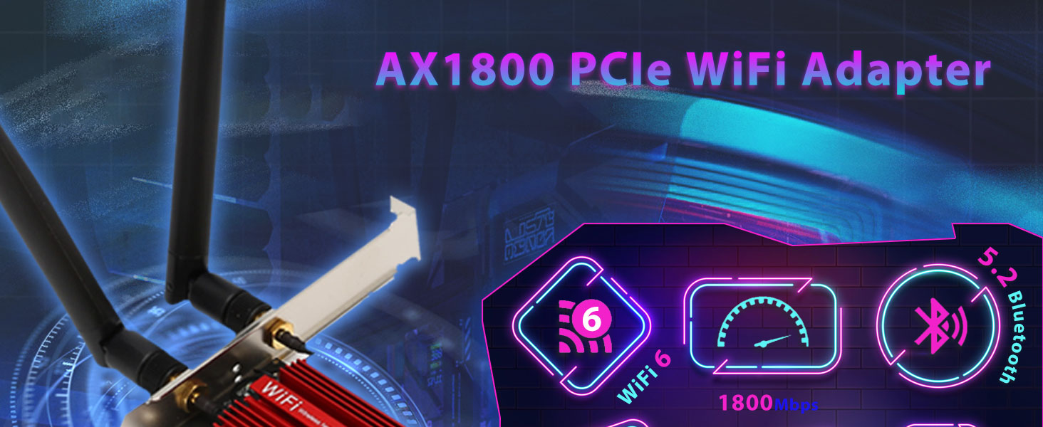 Amazon | AX1800 PCIe WiFi アダプター、1800Mbps Bluetooth 5.2 WIFI6 PCIe ギガビット ネットワーク カード、AX1800 Pro ...