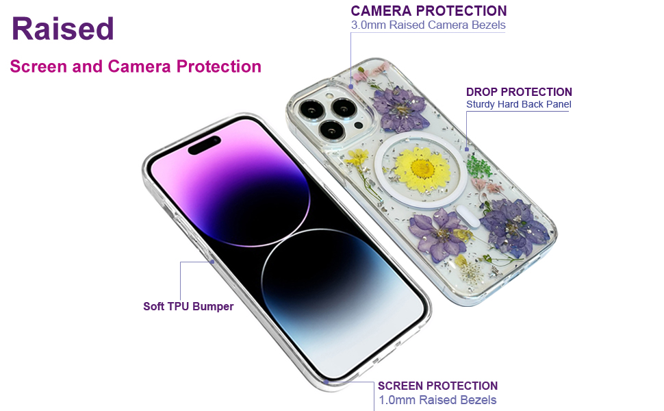 Amazon.com: ASONCE Cute Real Flowers for iPhone 15 Pro Max Case, Compatible with MagSafe,Clear ...