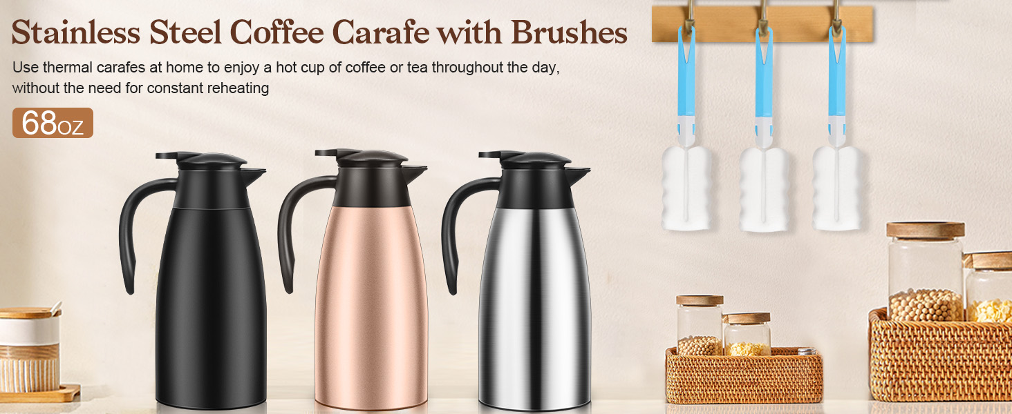 Amazon.com: 2 PCS 68 OZ Thermal Coffee Carafe, Insulated Stainless Steel Coffee Carafe Double ...