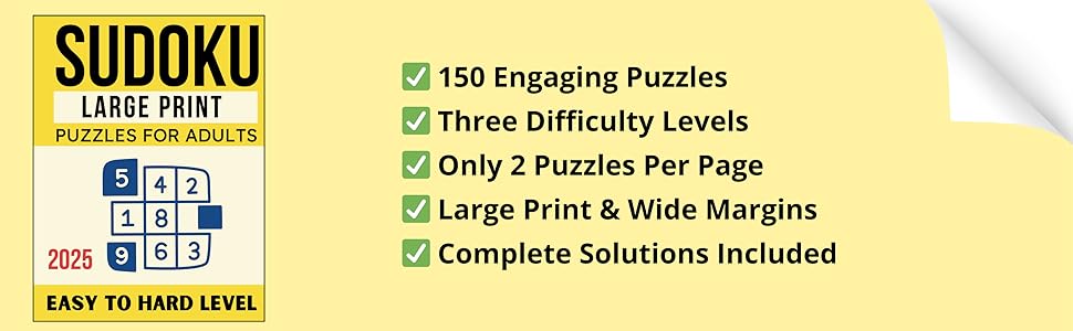 Large Print Sudoku Puzzle Book for Adults & Seniors | Easy, Medium & Hard Brain Challenges | Big ...