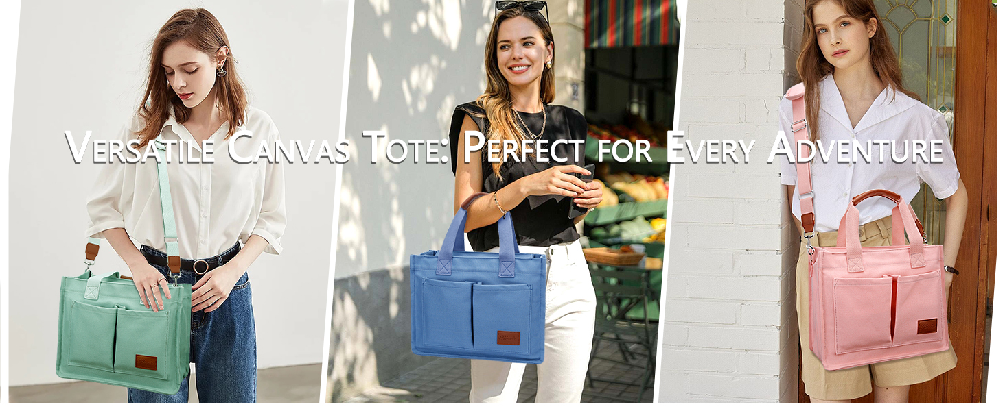 Amazon.com: KKXIU Large Canvas Tote Bag for Women with Zipper and Compartments Crossbody Work ...