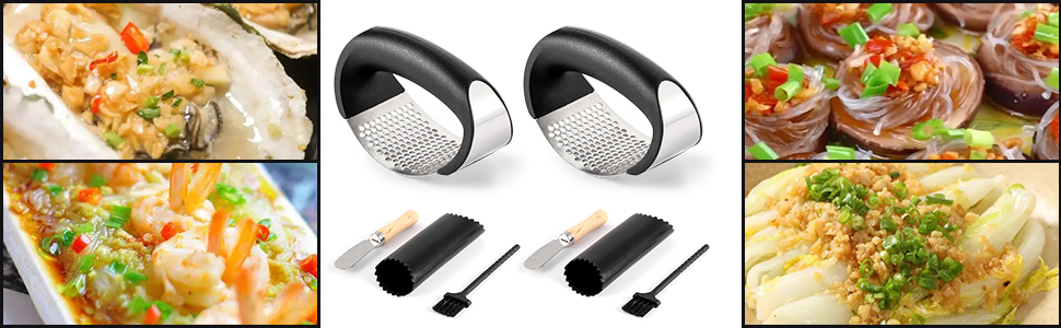2 Pack Garlic Press Rocker, Stainless Steel Garlic Mincer with 2 ...